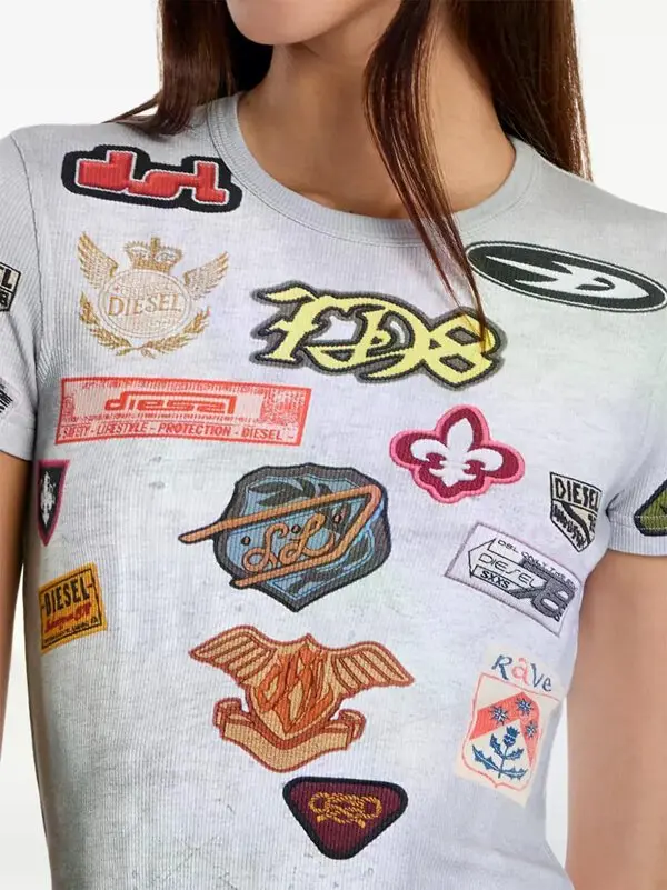 DIESEL® Ribbed Cotton Top With Trompe L'oeil Patches
