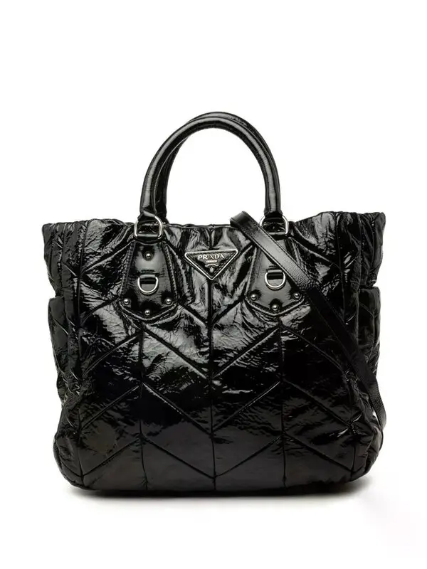 Prada 2010-2026 Impuntu Vernice Convertible Tote Satchel - Black