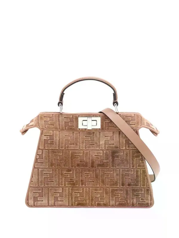 Fendi 2010-2026 Small Ff Jacquard Peekaboo Iseeu Satchel - Brown
