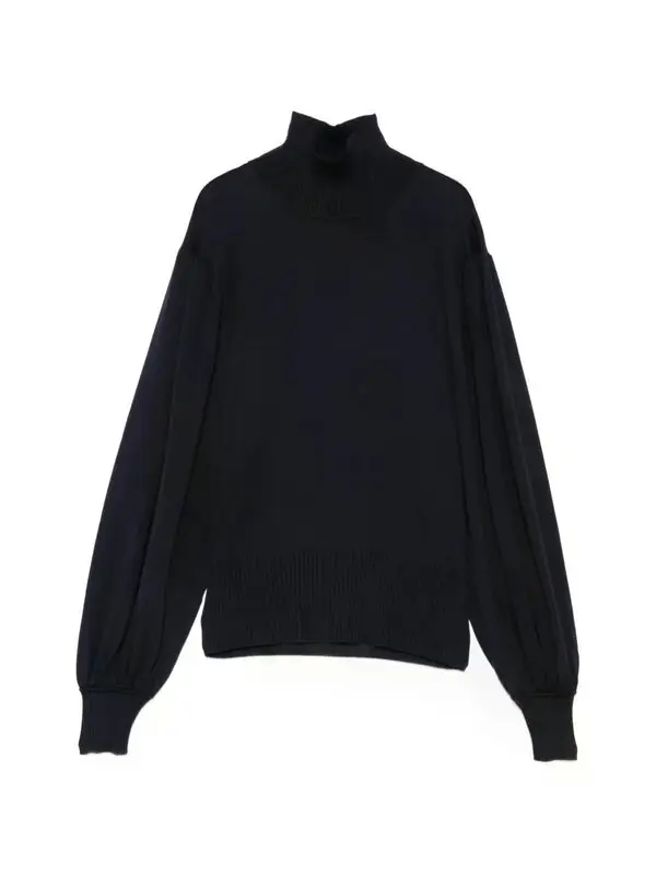 Liviana Conti Puff-sleeve High-neck Sweater - Blue