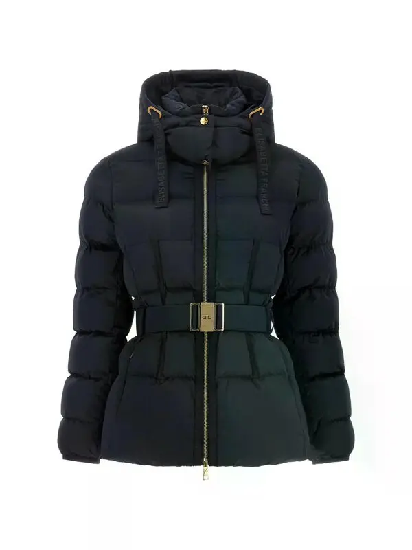 Elisabetta Franchi Down Jacket In Voile Fabric - Black