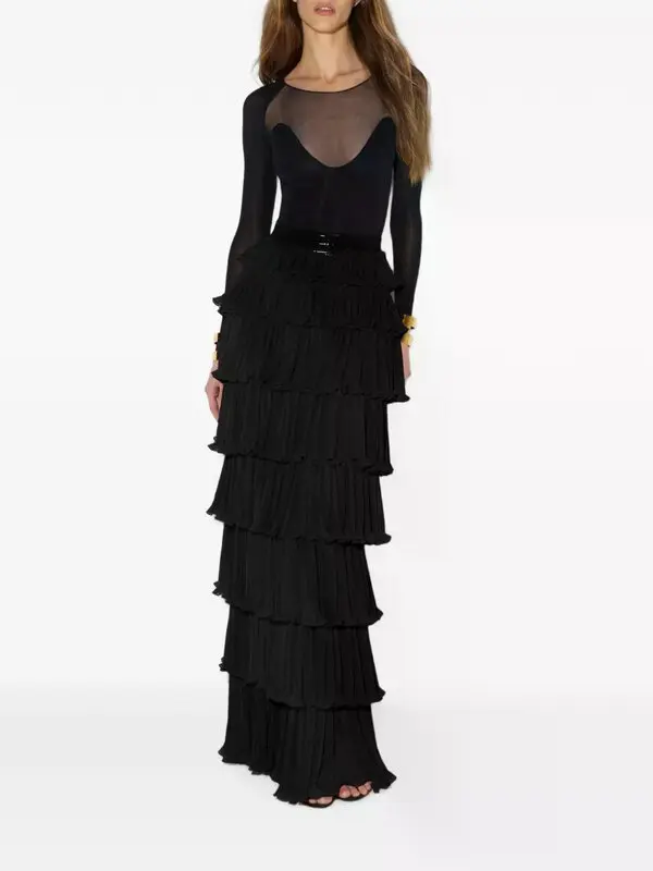 Elisabetta Franchi Bodysuit In Stretch Jersey And Tulle Fabrics