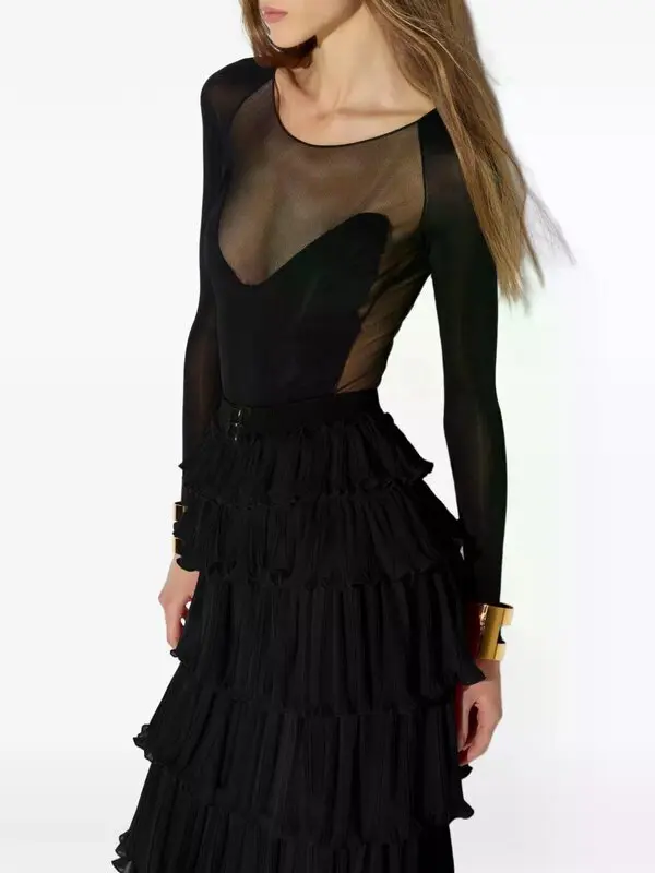 Elisabetta Franchi Bodysuit In Stretch Jersey And Tulle Fabrics