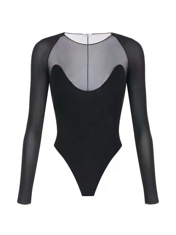 Elisabetta Franchi Bodysuit In Stretch Jersey And Tulle Fabrics - Black