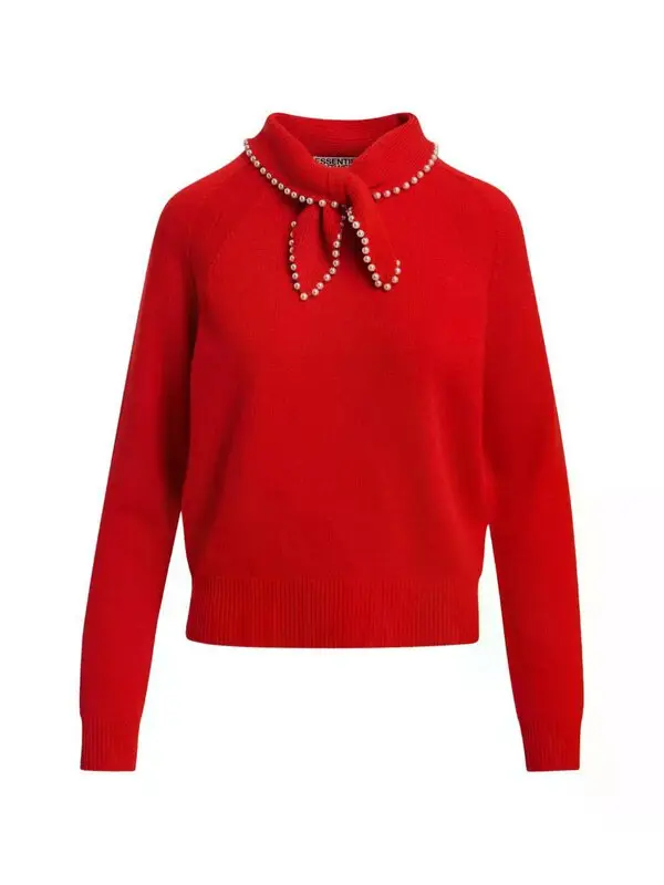 Essentiel Antwerp Pearl-embellished Bow-collar Sweater - Red