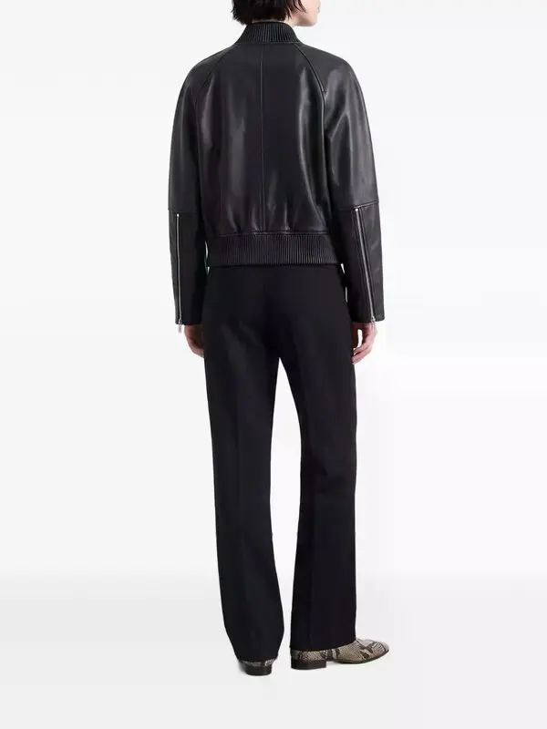 Max Mara Amour Ribbed-trim Leather Jacket