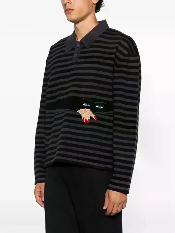 HOUSE OF ERRORS Striped Embroidered-motif Sweater - Black