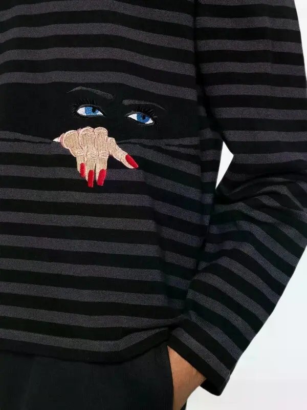 HOUSE OF ERRORS Striped Embroidered-motif Sweater