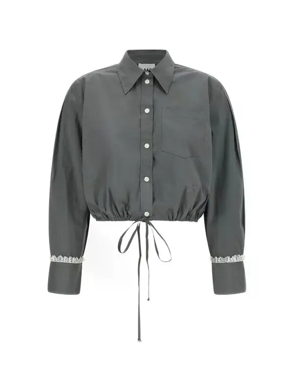 GANNI Lace-trim Cropped Shirt - Grey