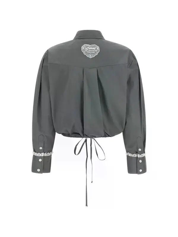 GANNI Lace-trim Cropped Shirt - Grey