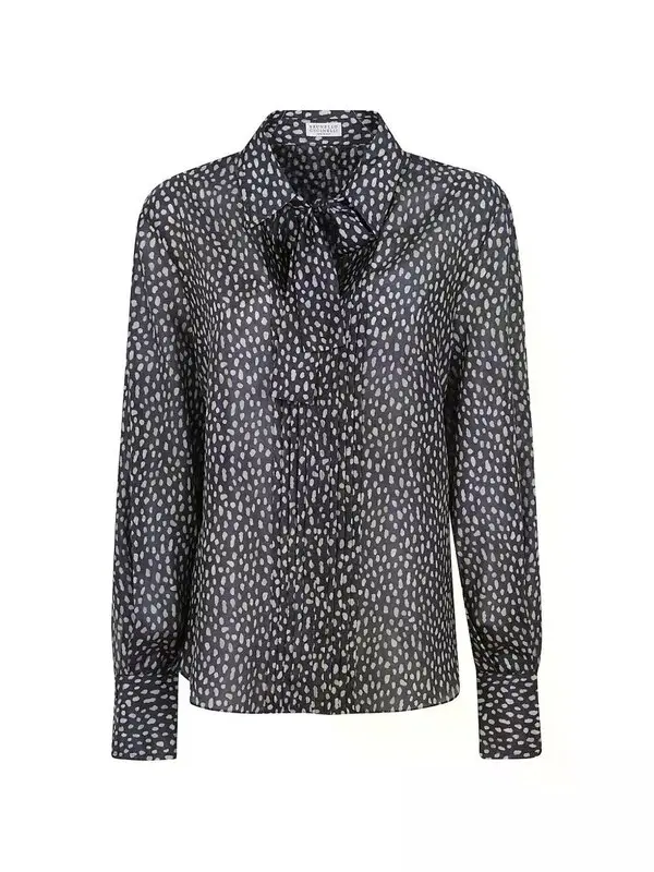 Brunello Cucinelli Polka-dot Pussy-bow Shirt - Blue