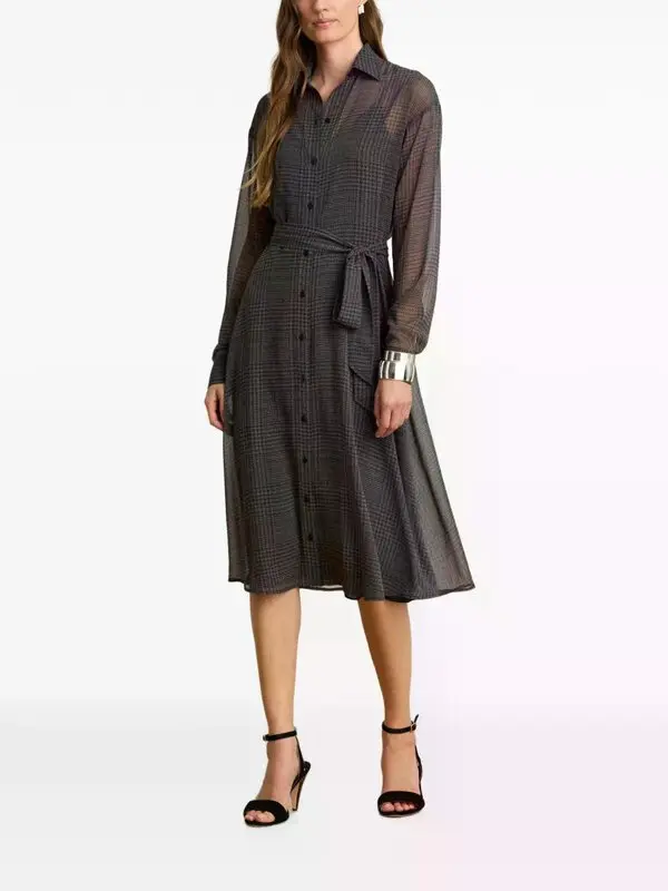 Ralph Lauren Houndstooth-print Belted Midi Dress