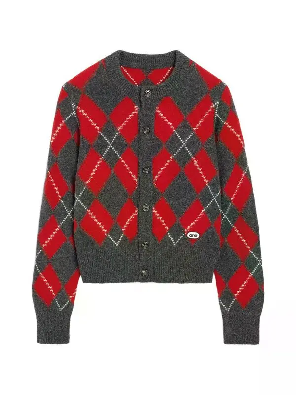 AMI Paris Wool Cardigan In Argyle
