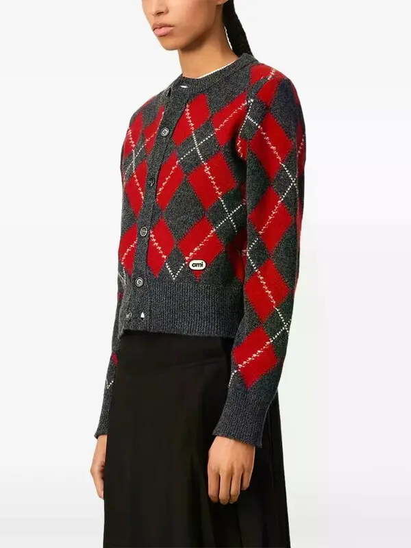 AMI Paris Wool Cardigan In Argyle