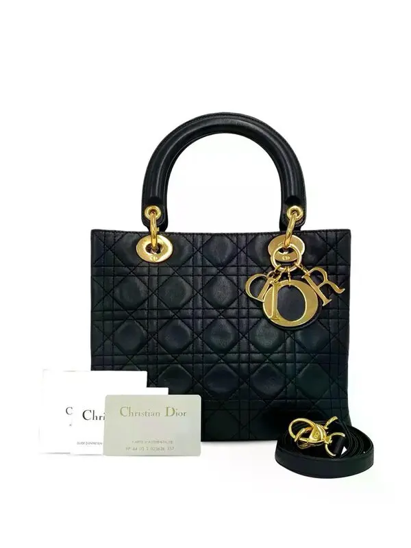 Dior 2010-2026 Medium Calfskin Cannage Lady Handbag - Black