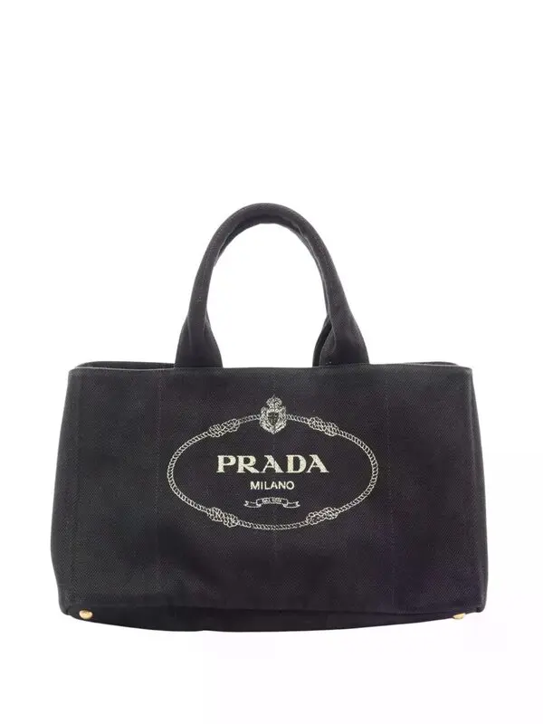 Prada 2013-2026 Large Canvas Canapa Logo Tote Satchel - Black