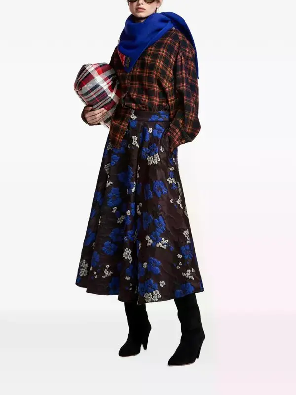Essentiel Antwerp Kathyanne Floral-jacquard Midi Skirt - Brown