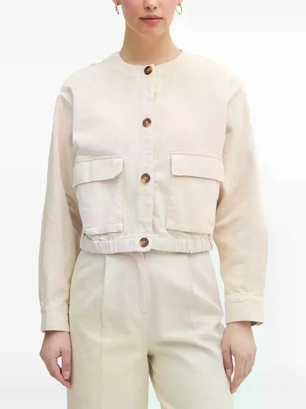 BENETTON Button-up Cropped Jacket - Neutrals