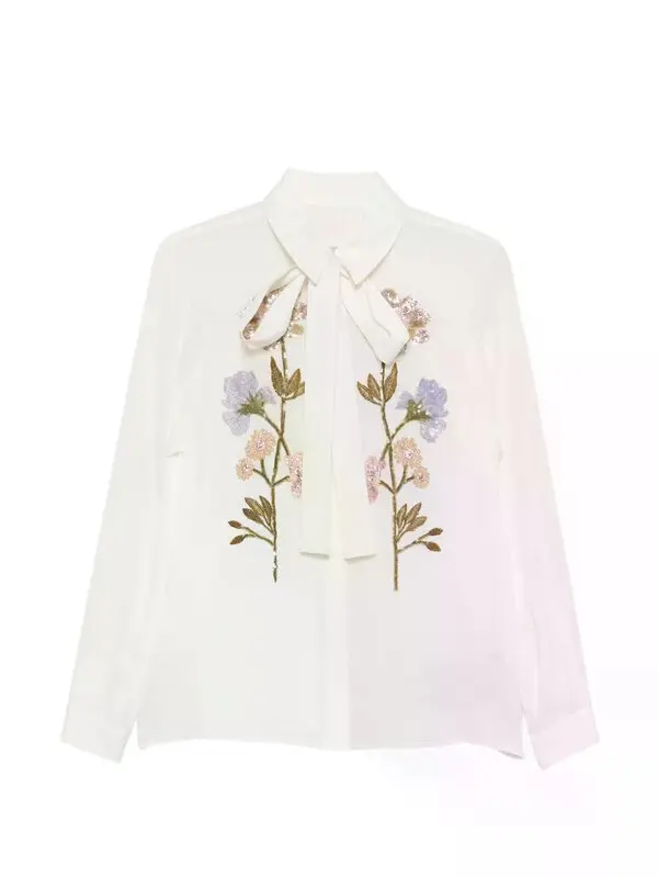 Elie Saab Floral-embroidered Pussy-bow Blouse - White