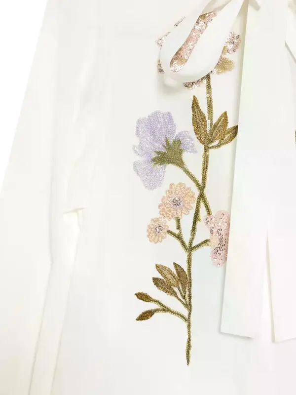 Elie Saab Floral-embroidered Pussy-bow Blouse