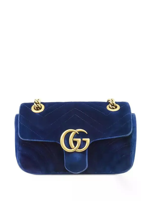 Gucci 2016-2026 Small Gg Marmont Matelasse Velvet Shoulder Bag - Blue