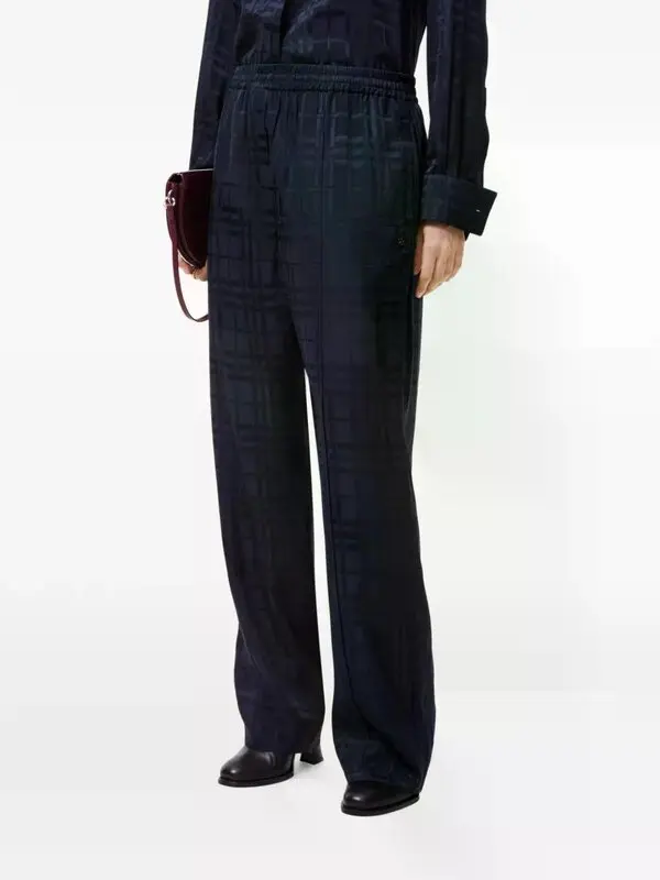 Burberry Check Silk Trousers - Blue
