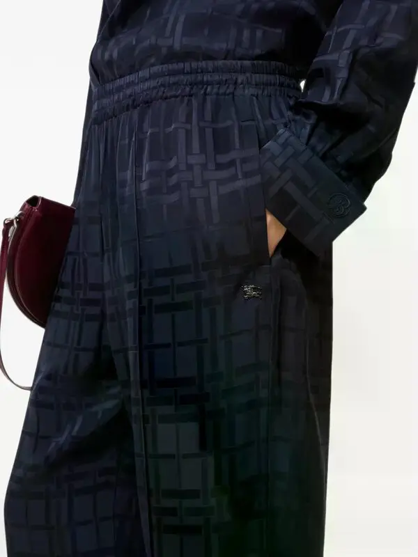 Burberry Check Silk Trousers - Blue