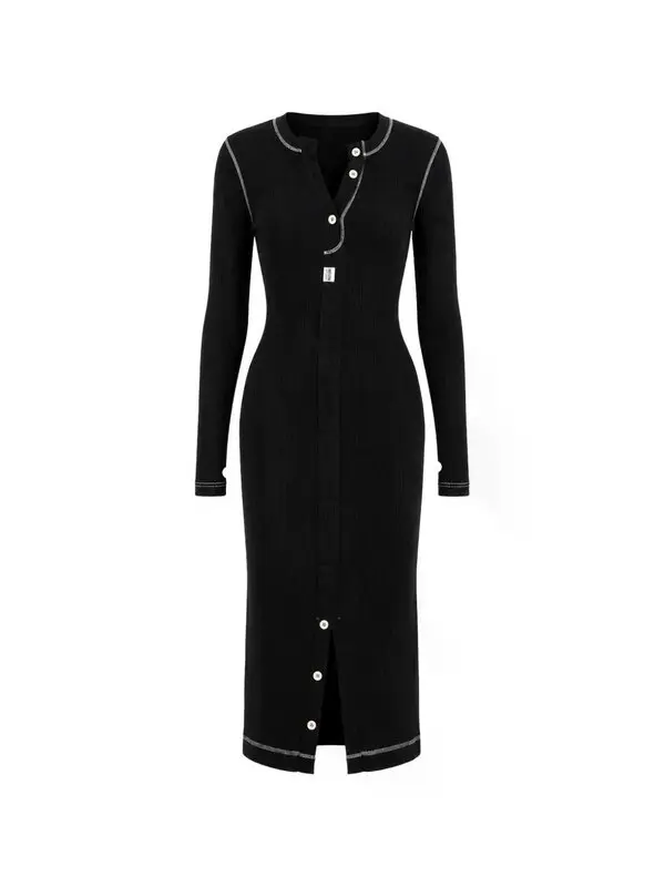 Moschino Ribbed-knit Contrast-stitch Midi Dress - Black