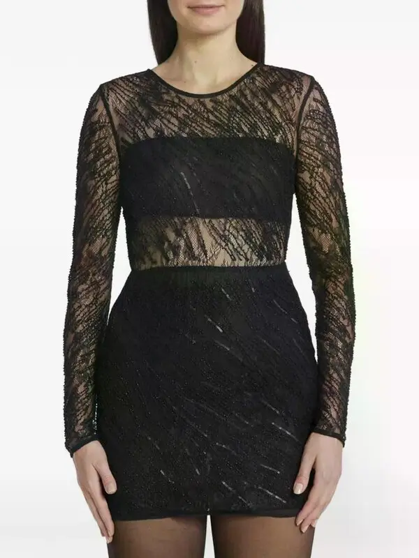 Patrizia Pepe Sequin-embellished Lace-overlay Mini Dress - Black