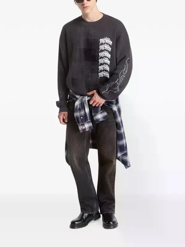 ALLSAINTS Graphic-print Waffle-knit Sweater