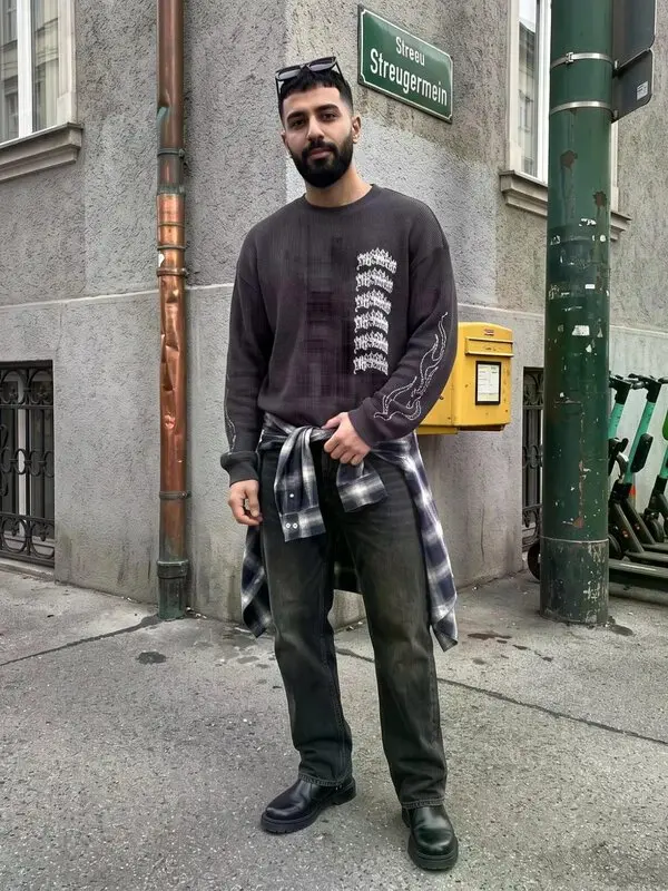 ALLSAINTS Graphic-print Waffle-knit Sweater