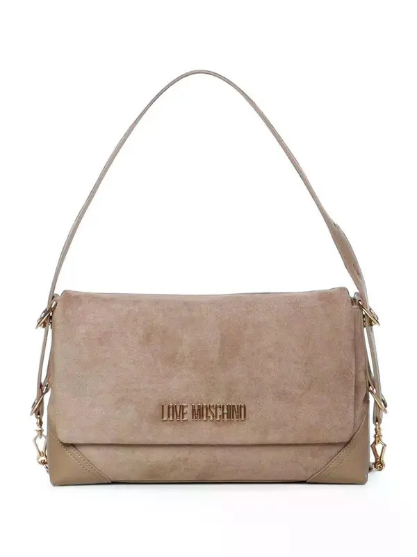 Moschino Logo-plaque Suede-effect Shoulder Bag - Neutrals