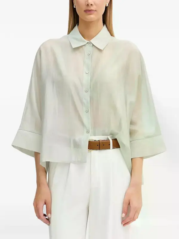 BENETTON Sheer Wide-sleeve Shirt - Green
