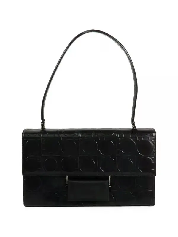 FERRAGAMO Gancini Calf Leather Shoulder Bag - Black