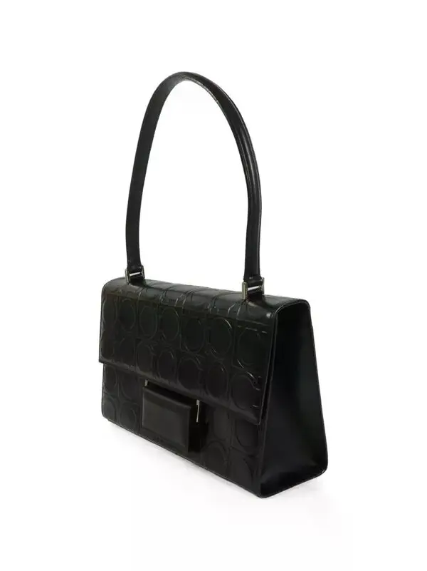 FERRAGAMO Gancini Calf Leather Shoulder Bag - Black