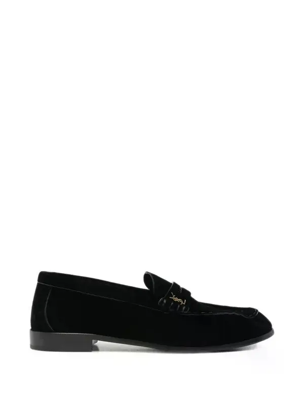 Saint Laurent Velvet Logo-plaque Loafers - Black