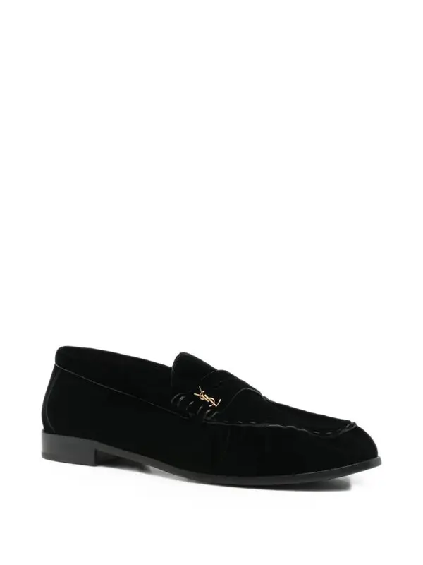 Saint Laurent Velvet Logo-plaque Loafers - Black