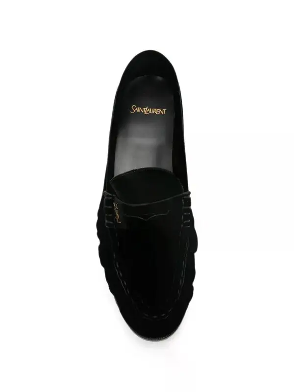Saint Laurent Velvet Logo-plaque Loafers - Black