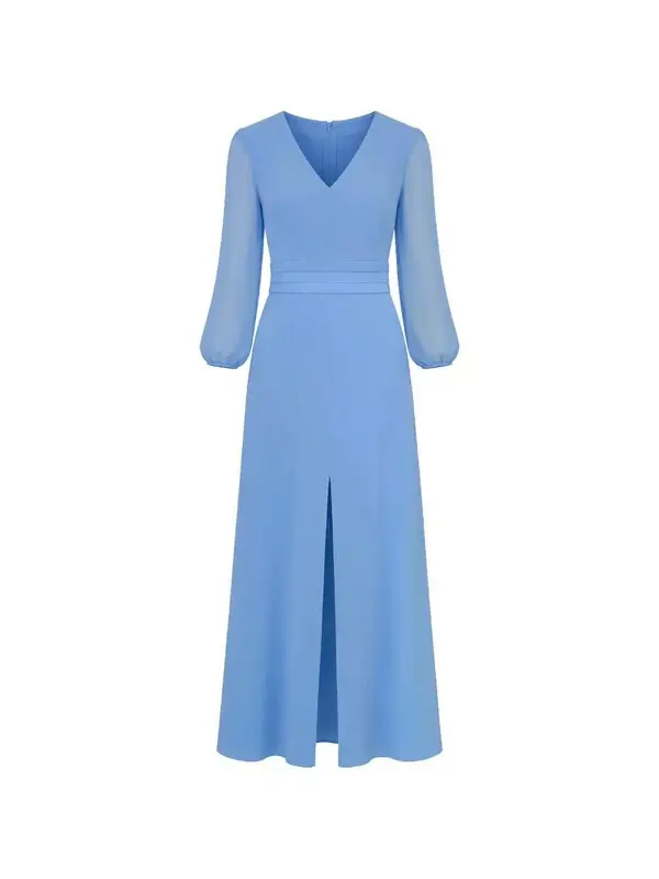 Patrizia Pepe Chain-detail Pleated-waist Maxi Dress - Blue