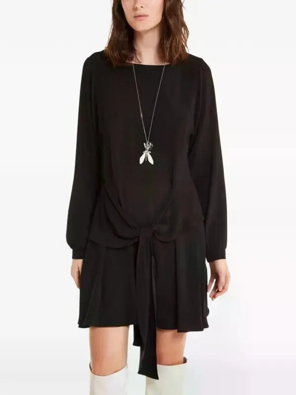 Patrizia Pepe Knot-detail Long-sleeve Dress - Black