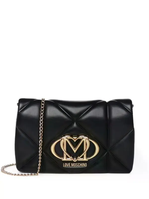 Moschino Quilted Logo-plaque Shoulder Bag - Black