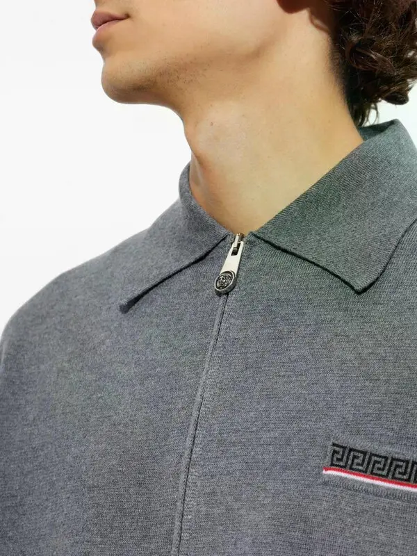 Versace Jacquard Wool Knit Zip Sweater
