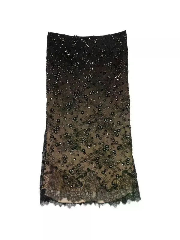 Elie Saab Sequin-embellished Lace-overlay Midi Skirt - Black