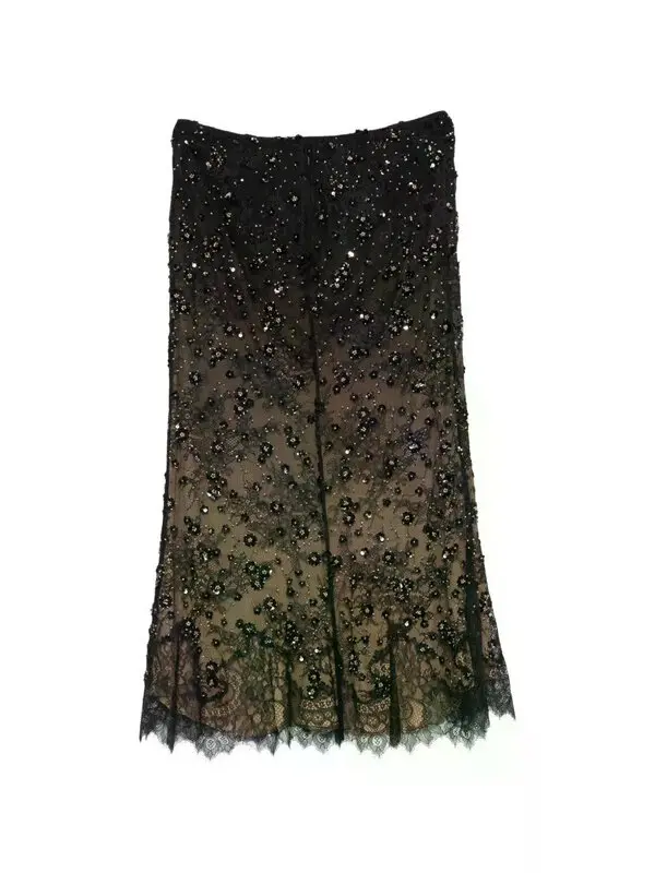 Elie Saab Sequin-embellished Lace-overlay Midi Skirt