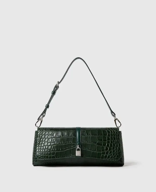 Stella McCartney Ryder Croc-embossed Pochette Shoulder Bag - Green