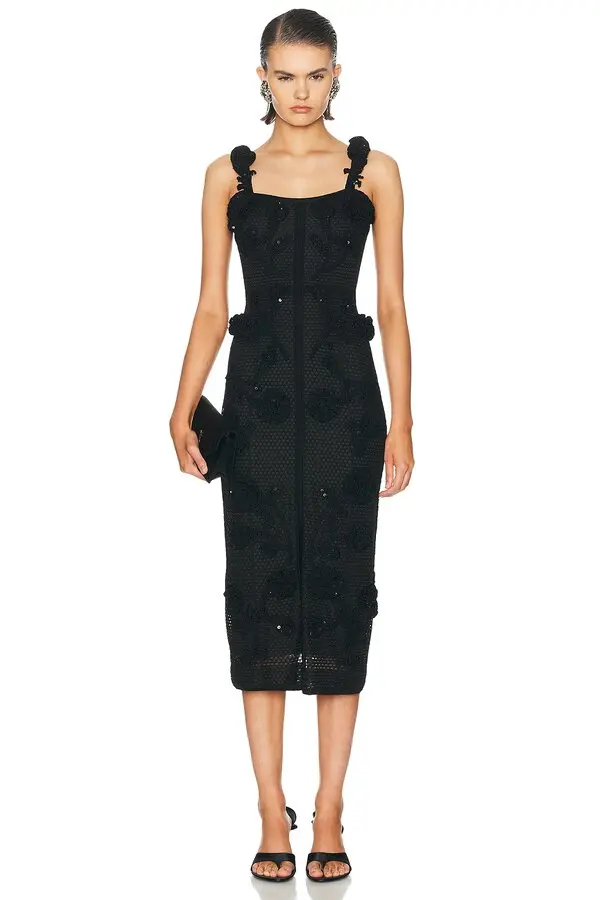 Carolina Herrera Thin Strap Crochet Dress - Black