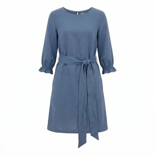 LEMUSE Emma — Stonewashed Linen Dress With Pockets & Tie Belt