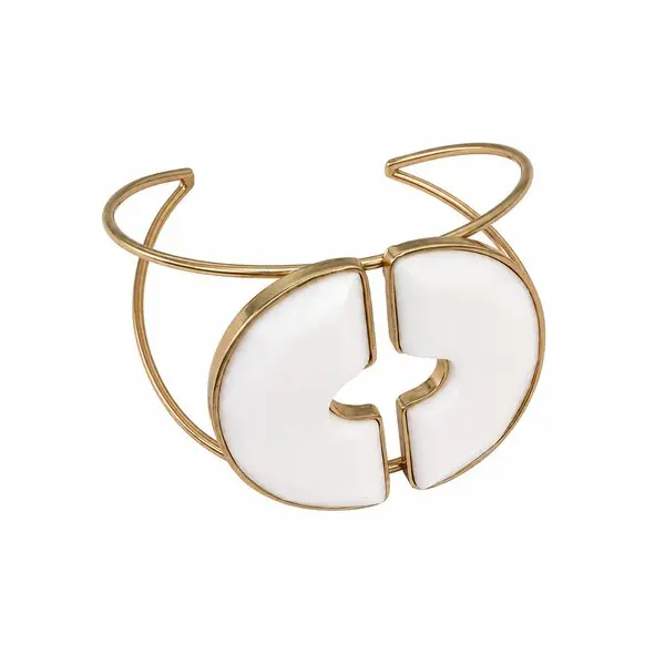 RARE MATTERS JEWELRY Glass Geometric Statement Cuff Bracelet - White