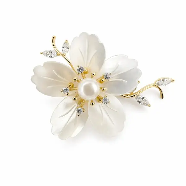 ANGEL BAROCCO Mother Of Pearl Flower Branch Brooch - White