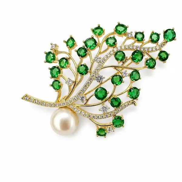 ANGEL BAROCCO Crystal Branch & Pearl Brooch